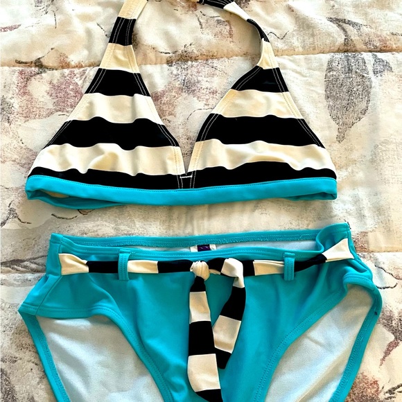 OP | Swim | Op Girls Bikini Baby Blue Bottom Striped Black White Top ...